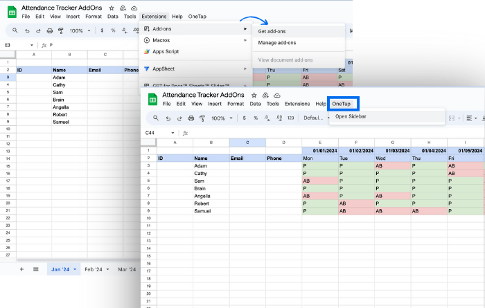 Attendance Tracker for Google Sheets™ | OneTap